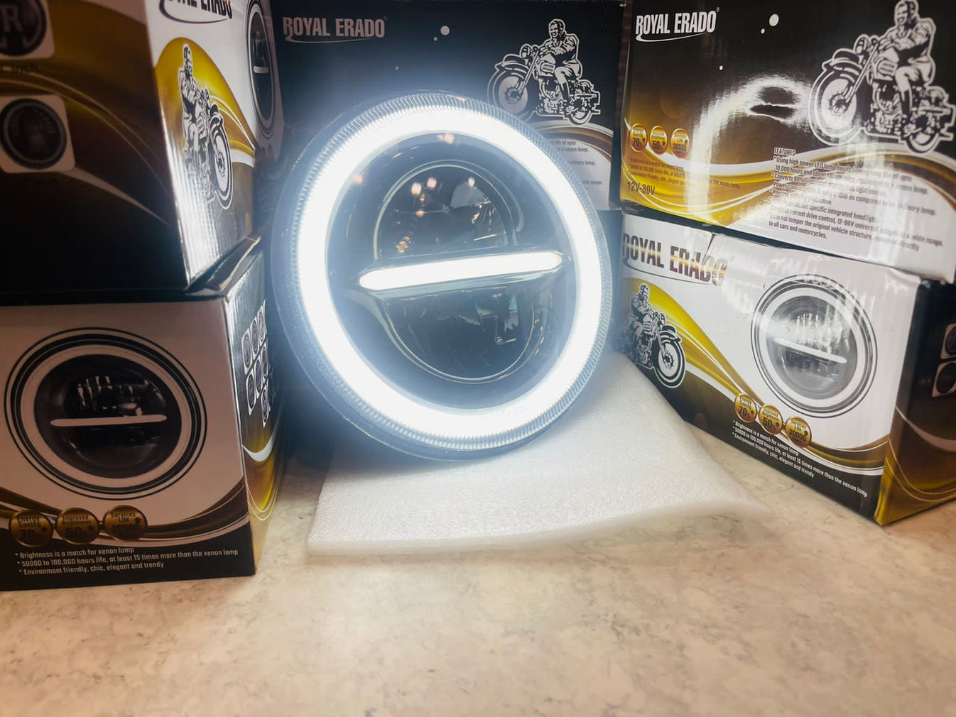 ROYAL ERADO 7" MINIUS WITH RING head light for royal enfield classic ...