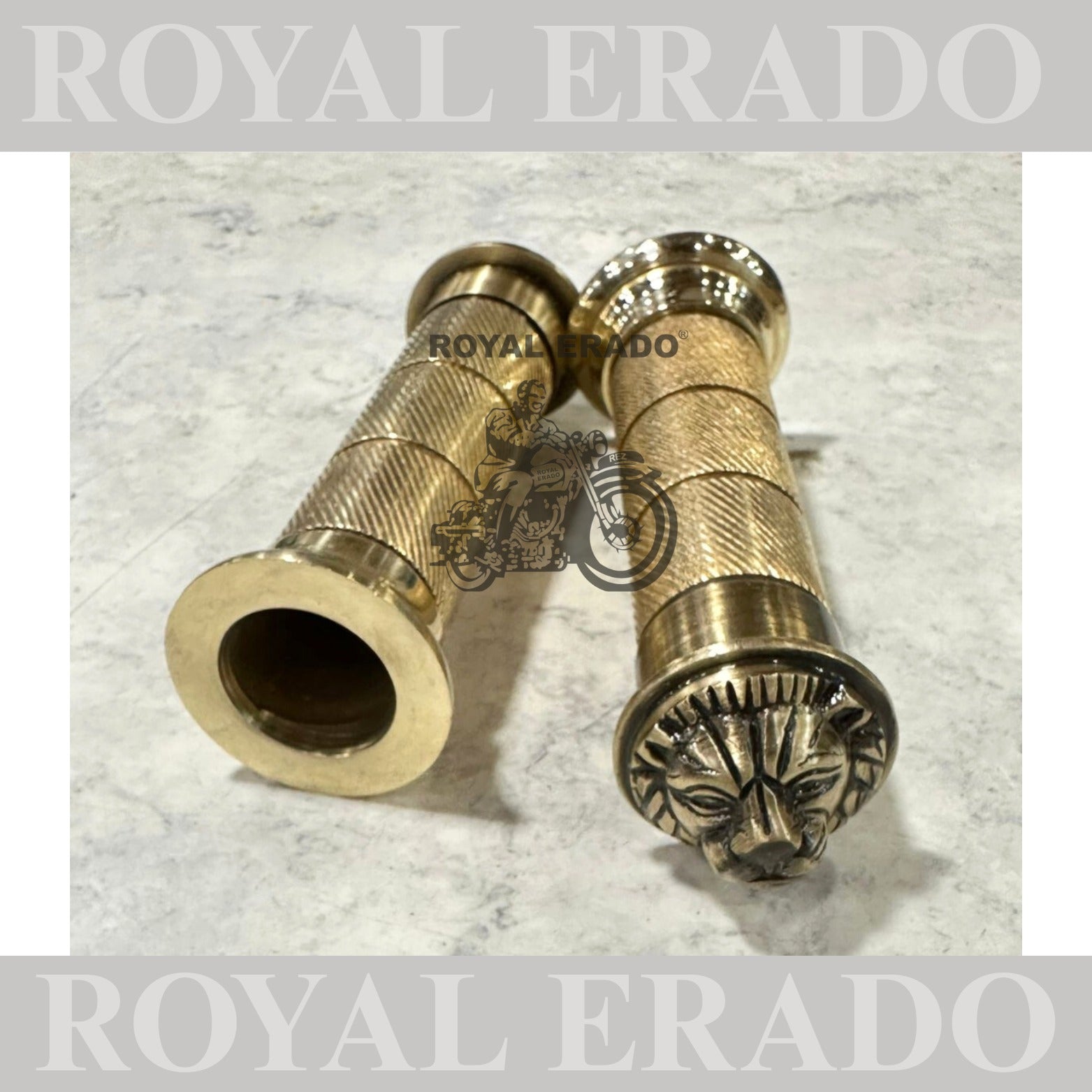 Royal Enfield brass handle grips antique with lion face logo for Rebor ...