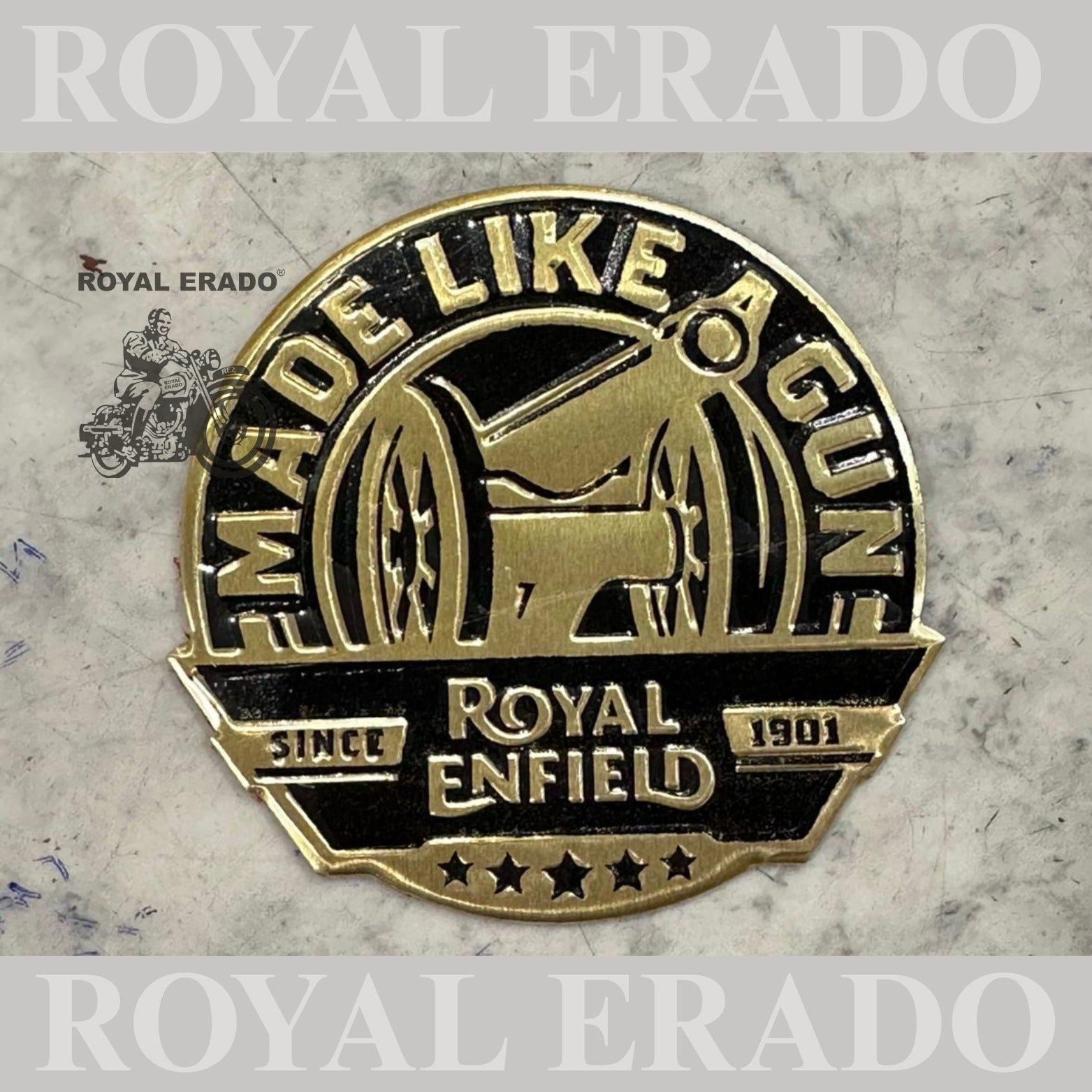 Royal Enfield made like a gun golden sticker for tool box , air filter ...