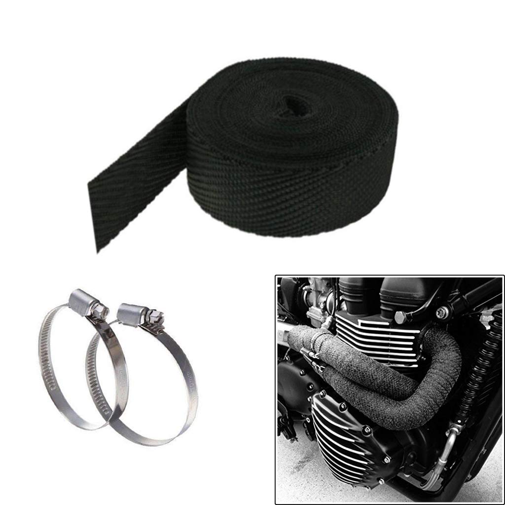 Bike Exhaust Silencer Wrap Heat Shield Protector with Clip Clamp Black ...